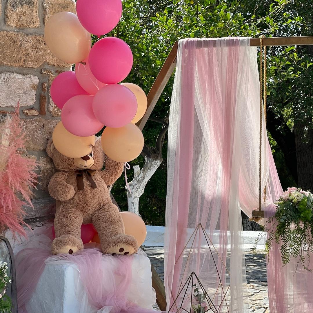 Στολισμός βάπτισης για κορίτσι - Θέμα βάπτισης αρκουδάκι και πολύγωνο